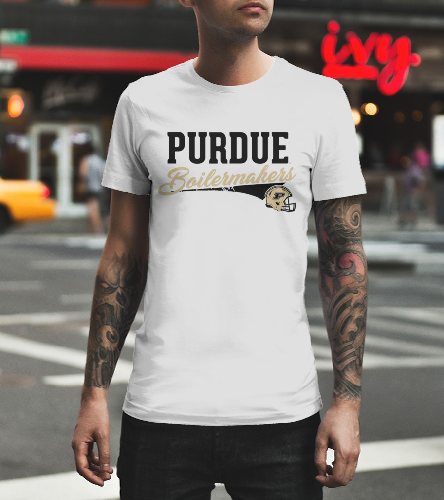 Purdue Boilermakers Script With Iconic Helmet T-Shirt