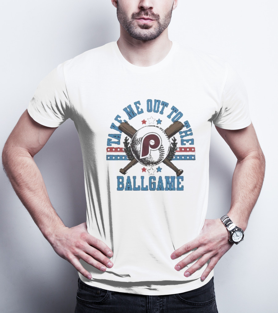 Philadelphia Phillies Take Me Out To The Ballgame Patriotic Stars And Bats T-Shirt