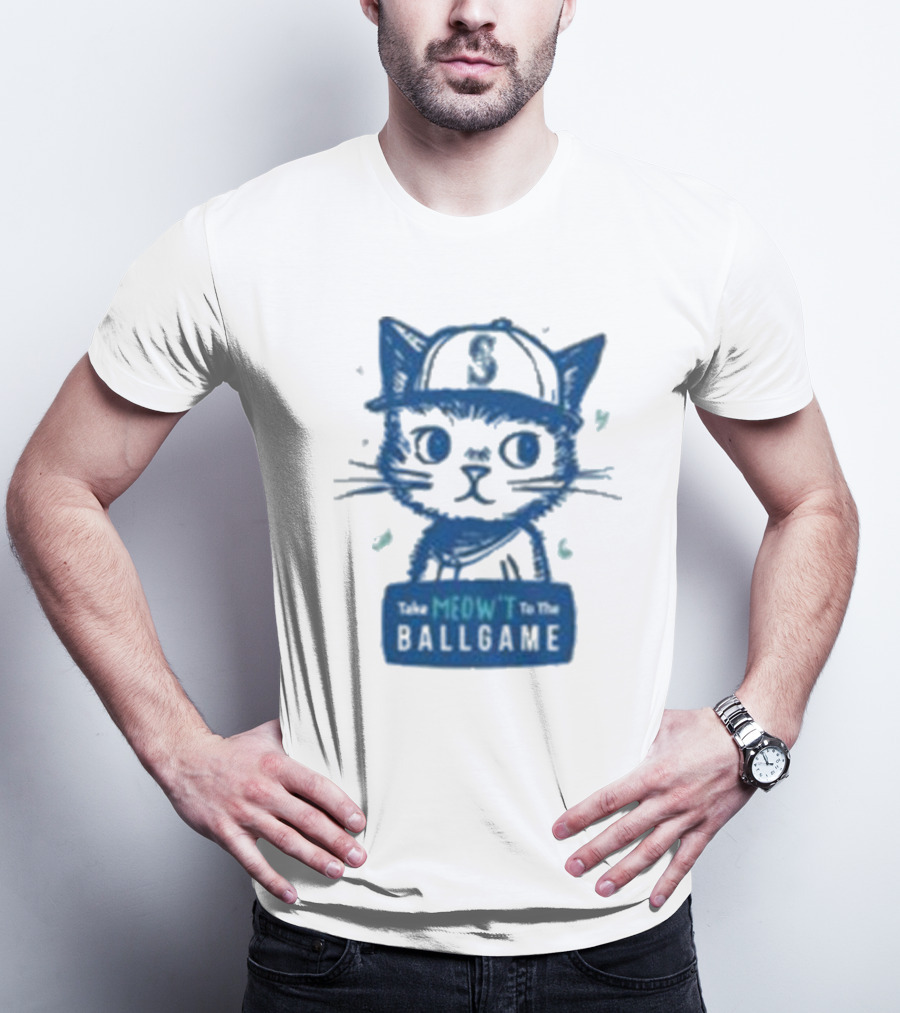 Mariners Take Meow’t To The Ballgame Cat In Baseball Cap T-Shirt