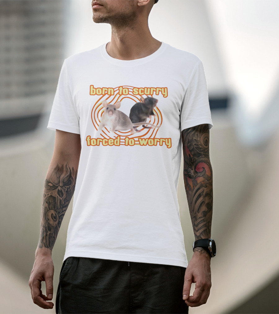 Born To Scurry Forced To Worry With Two Rats And Swirling Background T-Shirt