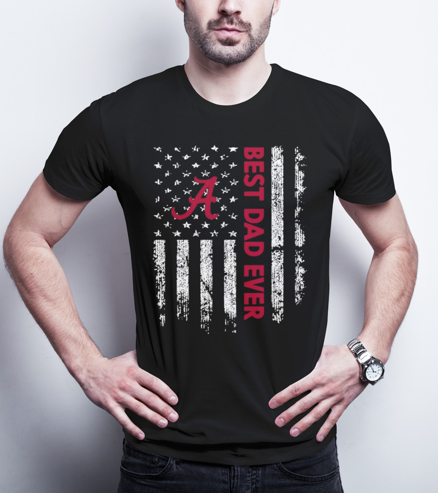 Alabama Crimson Tide Best Dad Ever American Flag T-Shirt
