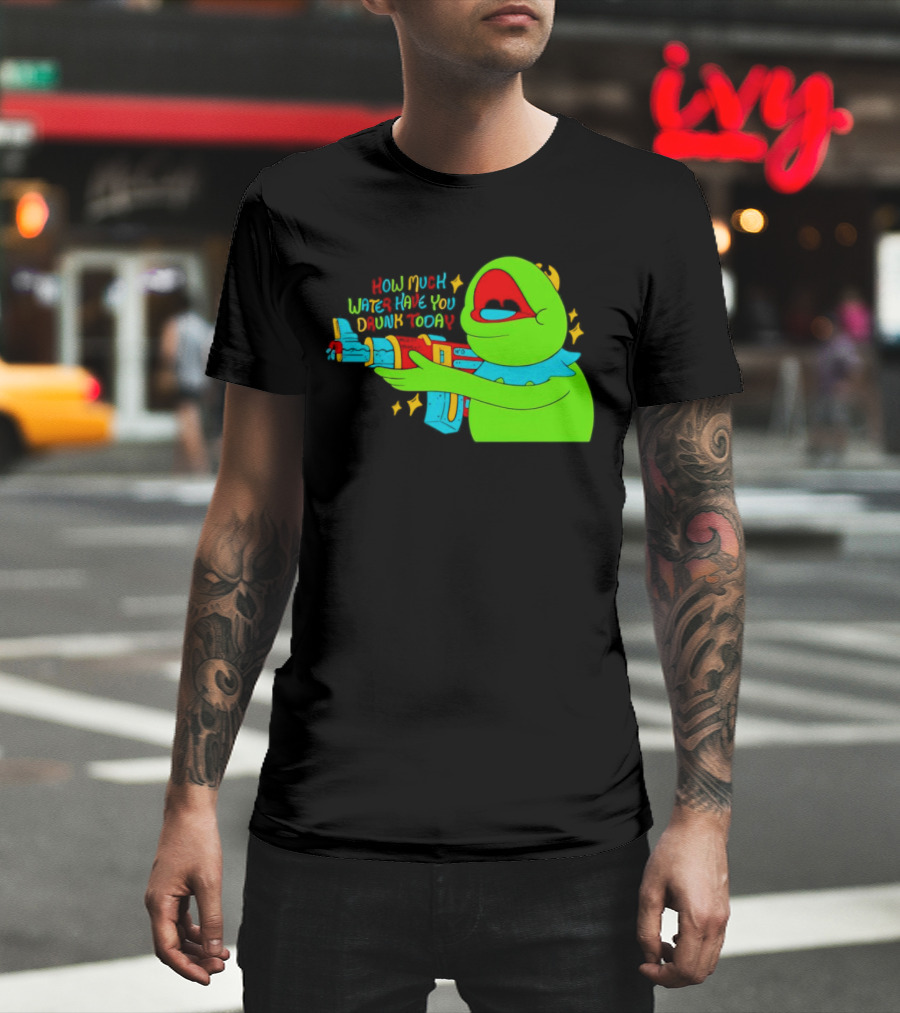 Kermit How Much Water Have You Drunk Today Gun Drawing T-Shirt