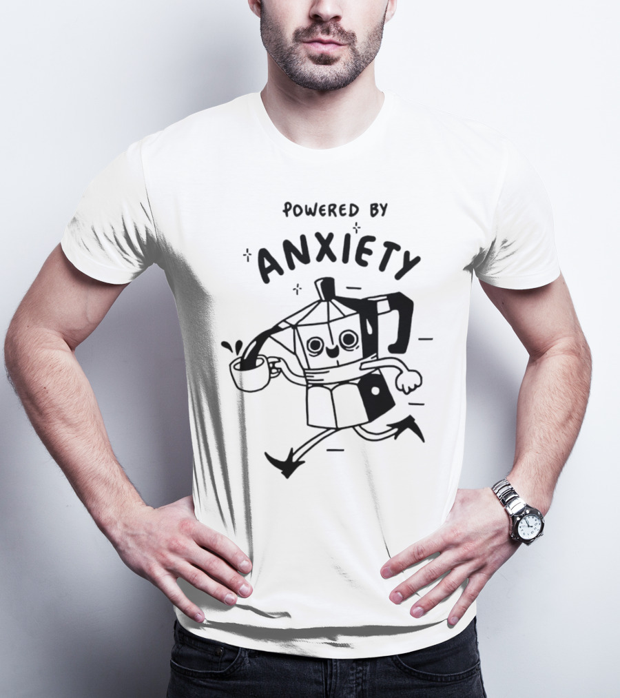 Kazisvet Powered By Anxiety Energetic Coffee Pot Cartoon T-Shirt