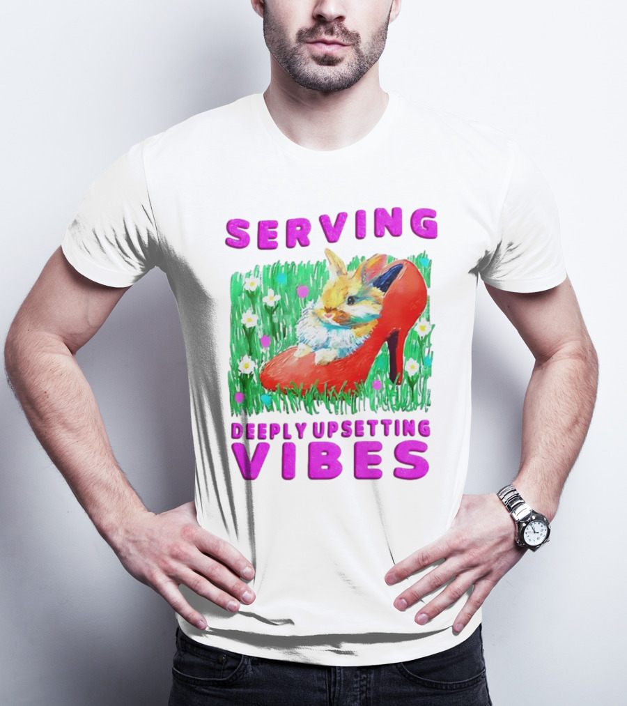 Serving Deeply Upsetting Vibes Bunny In Red High Heel With Flowers T-Shirt