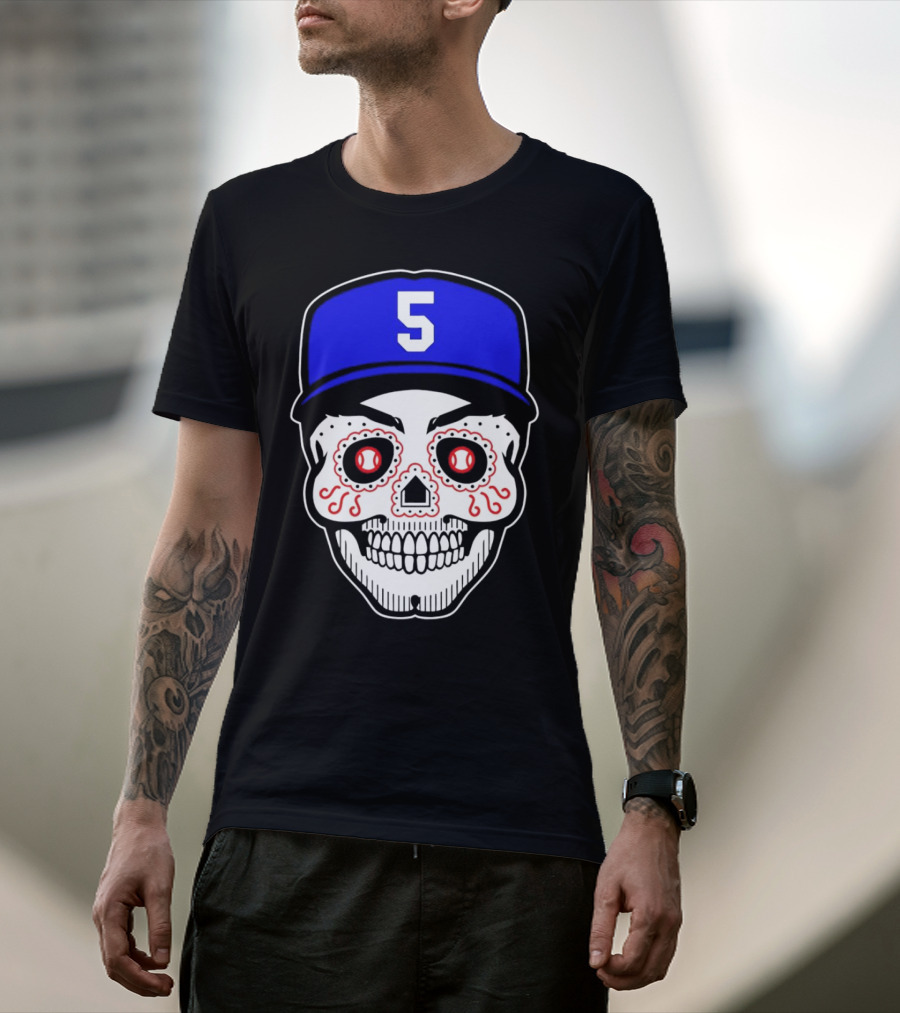 Freddie Freeman Sugar Skull Design Los Angeles Dodgers Number 5 Baseball Cap T-Shirt
