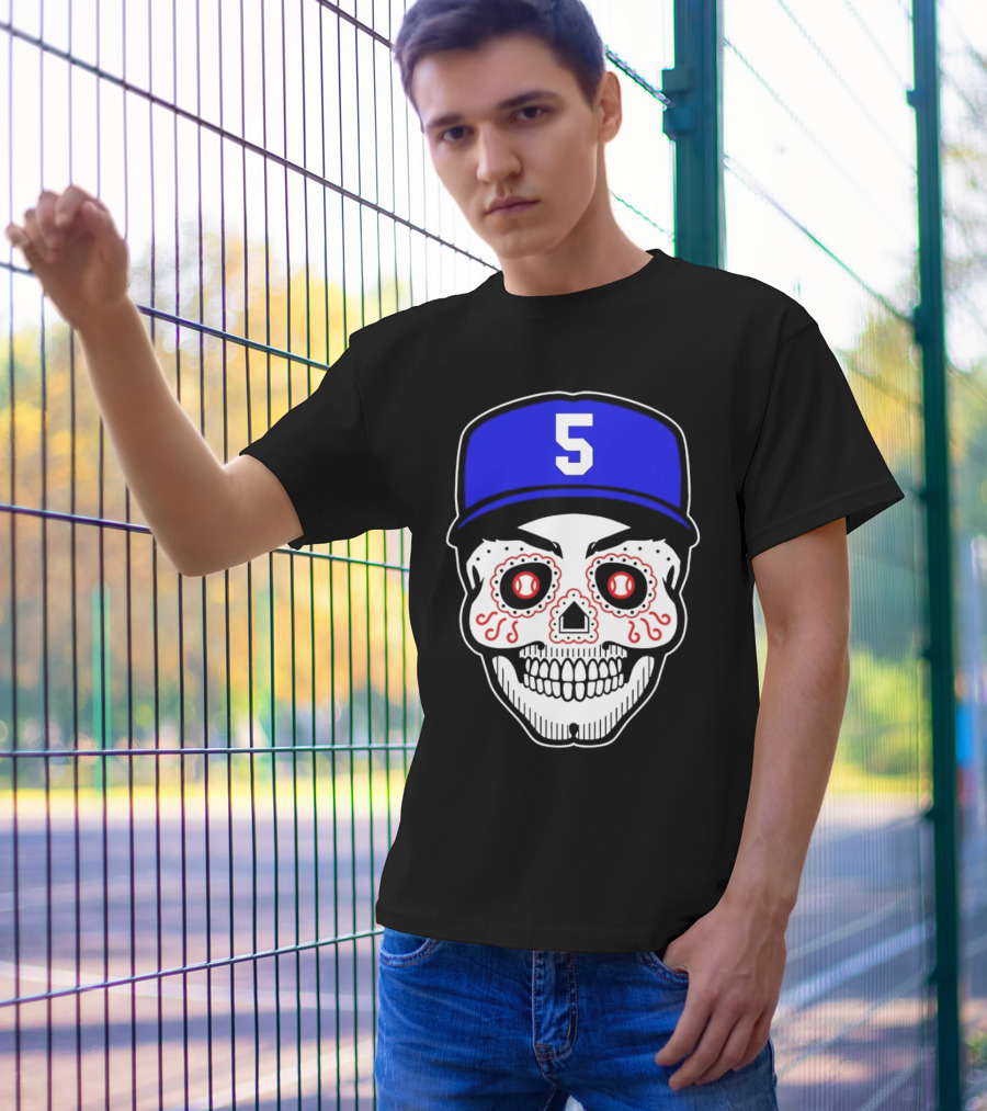 Freddie Freeman Sugar Skull Design Los Angeles Dodgers Number 5 Baseball Cap T-Shirt