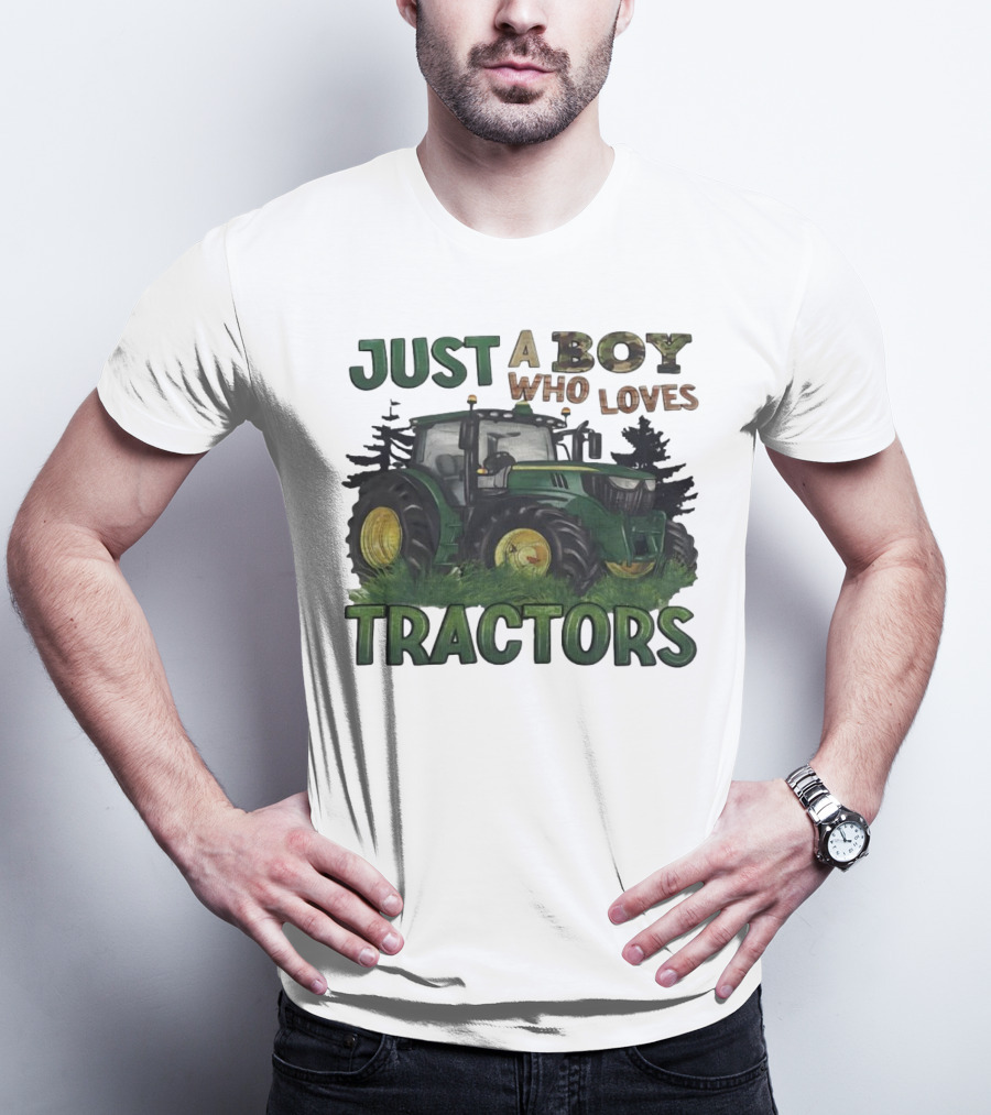 Just A Boy Who Loves Tractors With Green Farm Tractor Image T-Shirt