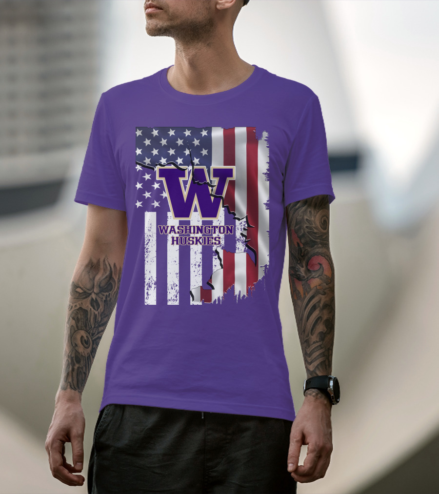 Washington Huskies W Logo American Flag T-Shirt