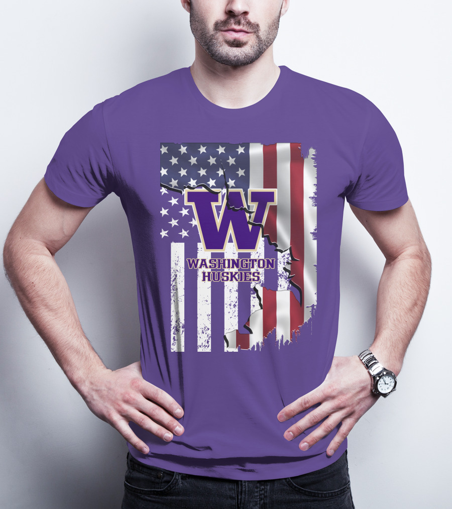 Washington Huskies W Logo American Flag T-Shirt