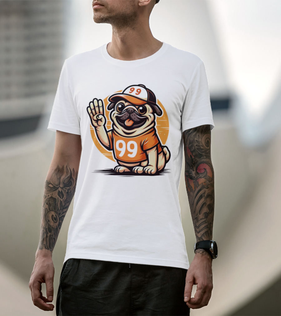 99 Pug Dog Sports Cap And Jersey With Number T-Shirt