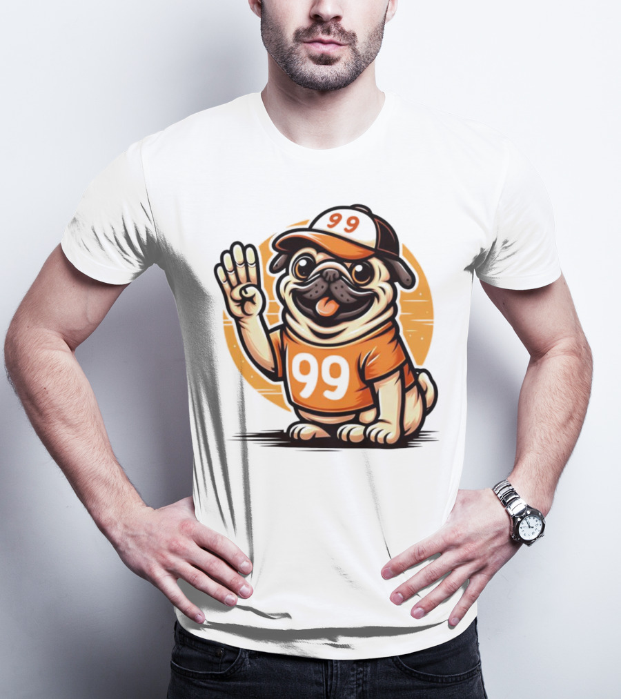 99 Pug Dog Sports Cap And Jersey With Number T-Shirt