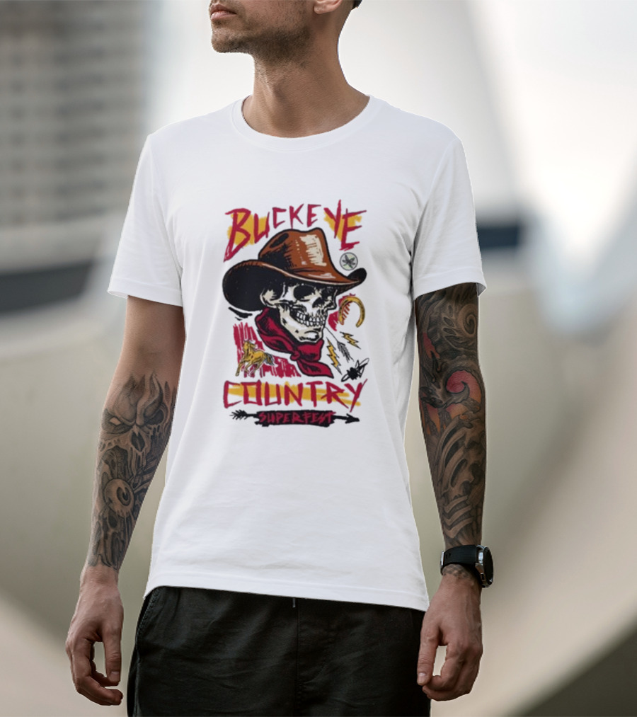 Buckeye Country Superfest Skeleton Cowboy With Horse And Lasso T-Shirt