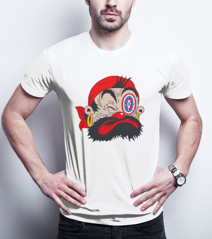 Popeye The Sailor Man Bluto Sindbad Face Close-Up Red Bandana Gold Earrings T-Shirt