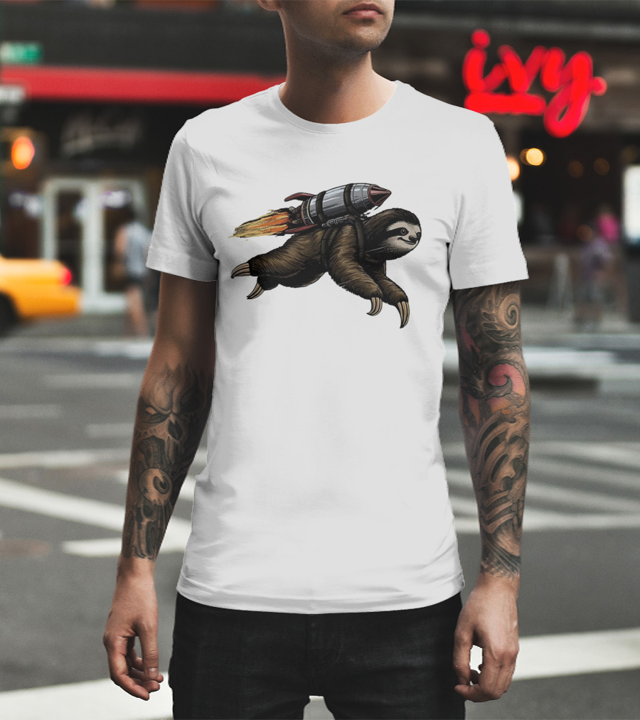 Sloth With Rocket-Powered Jetpack In Flight T-Shirt