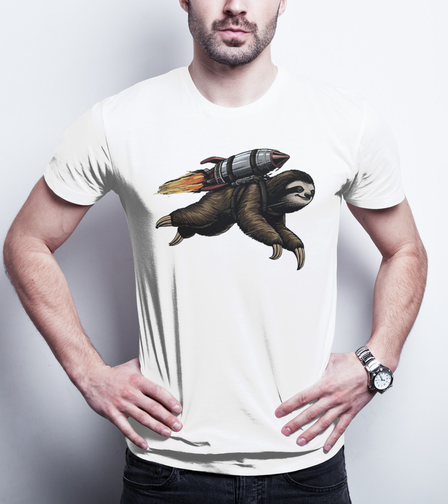 Sloth With Rocket-Powered Jetpack In Flight T-Shirt