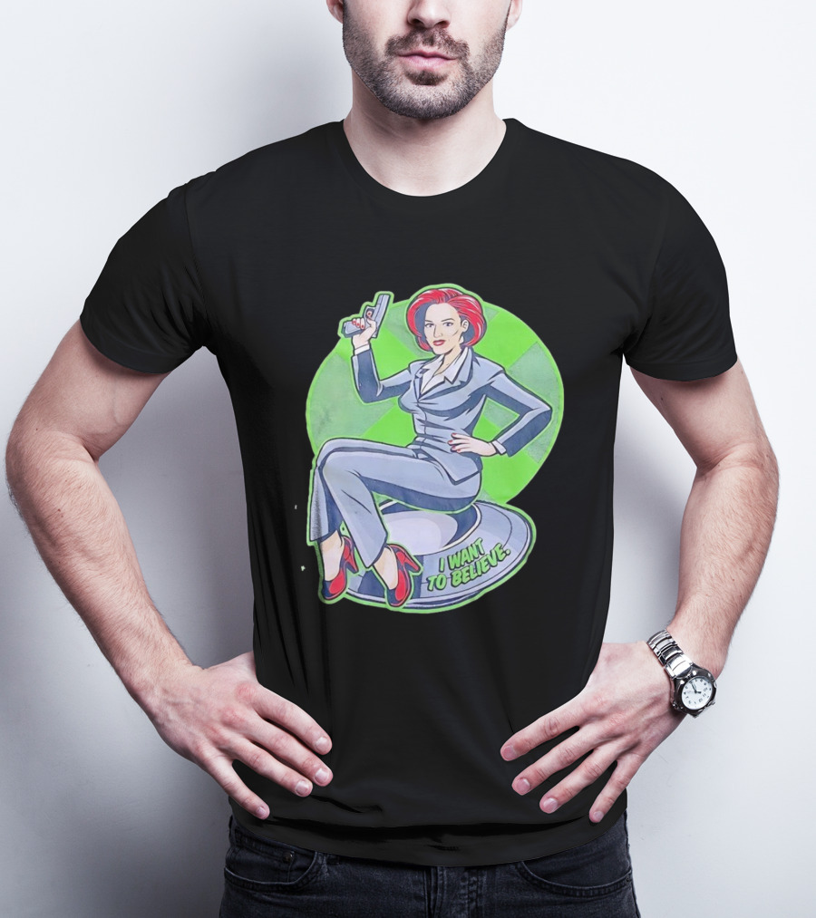 Gillian Anderson I Want To Believe Retro Cartoon Alien T-Shirt
