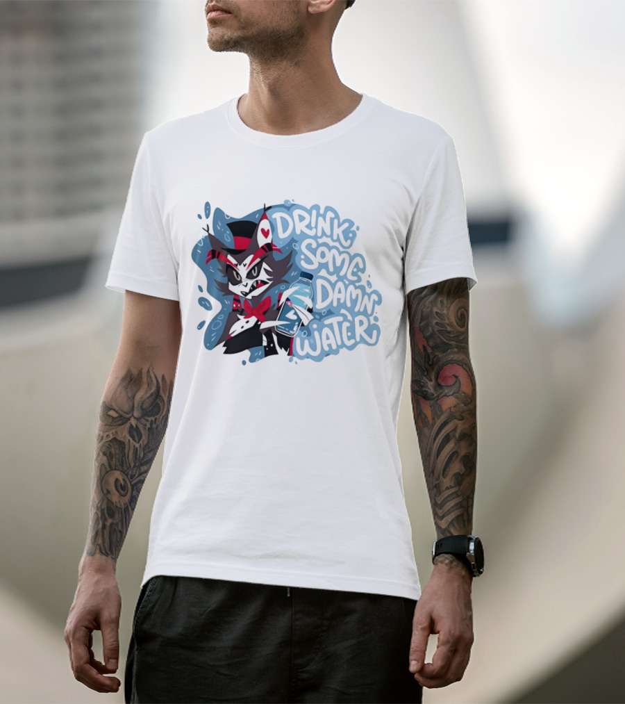 Drink Some Damn Water Wolf Holding Bottle T-Shirt