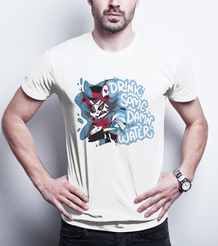 Drink Some Damn Water Wolf Holding Bottle T-Shirt