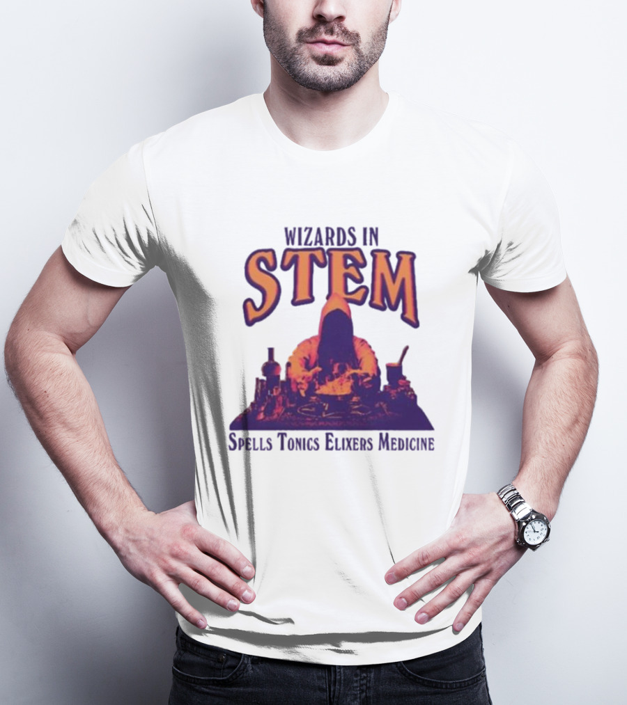 Wizards In STEM Spells Tonics Elixers Medicine Hooded Figure With Potions T-Shirt