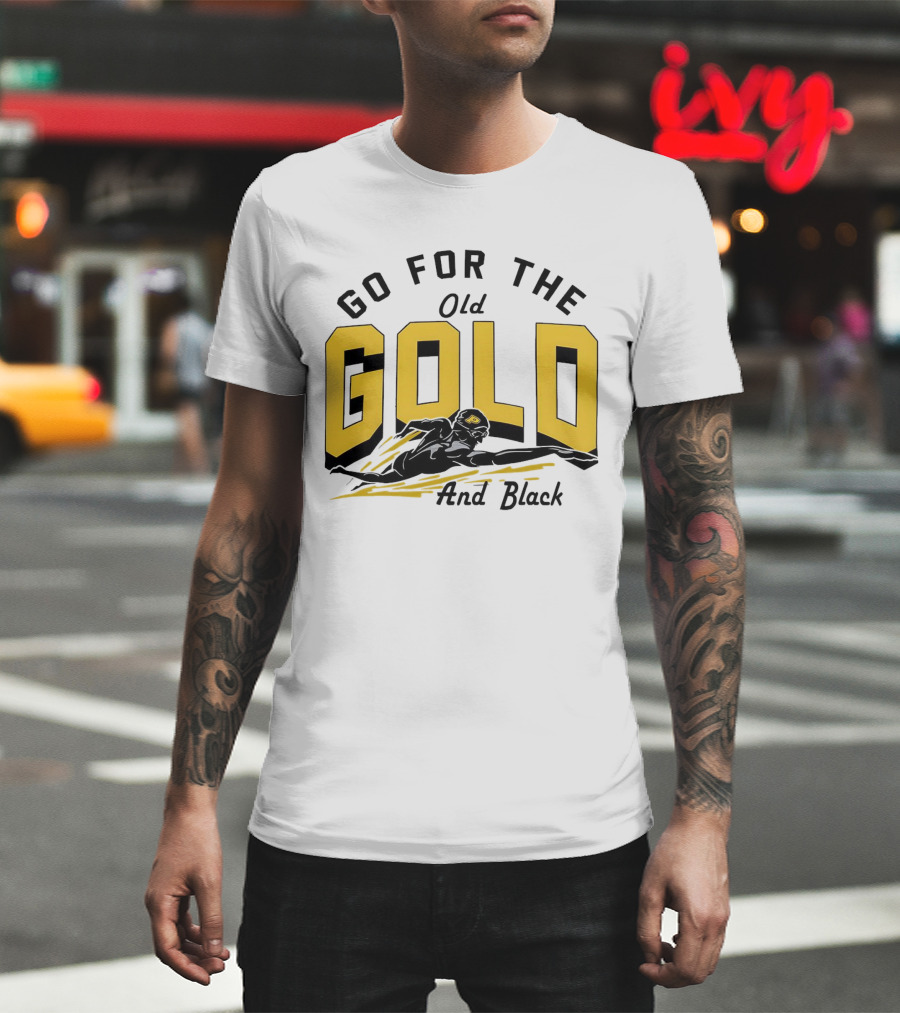 Go For The Old Gold And Black Gold Letters Swimming Scene T-Shirt