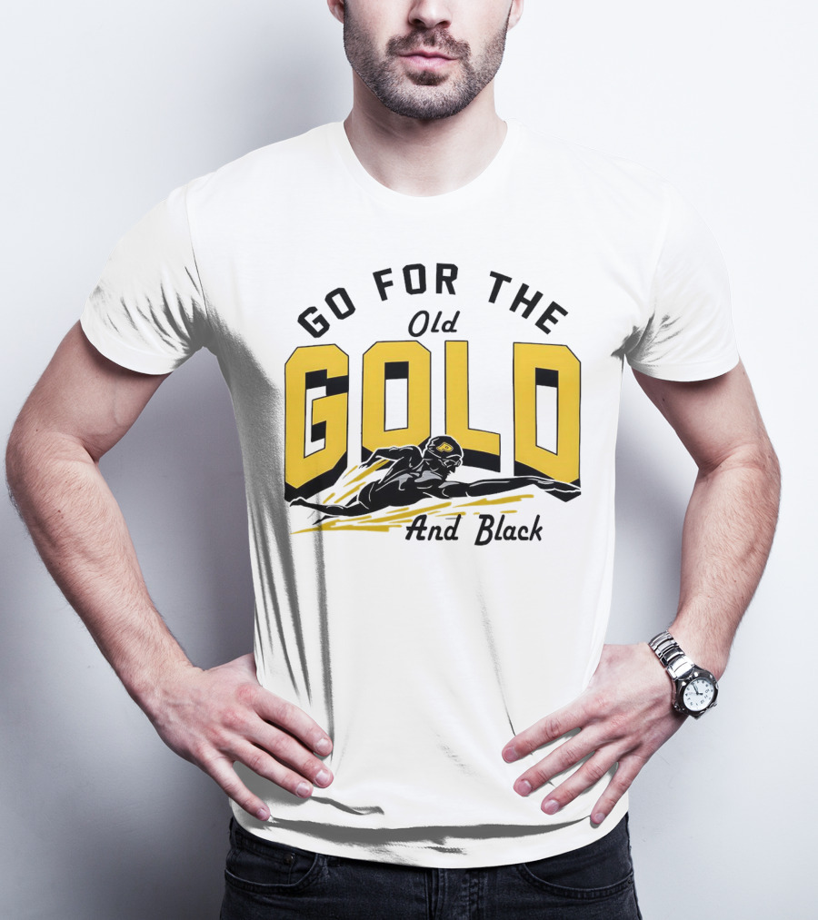 Go For The Old Gold And Black Gold Letters Swimming Scene T-Shirt