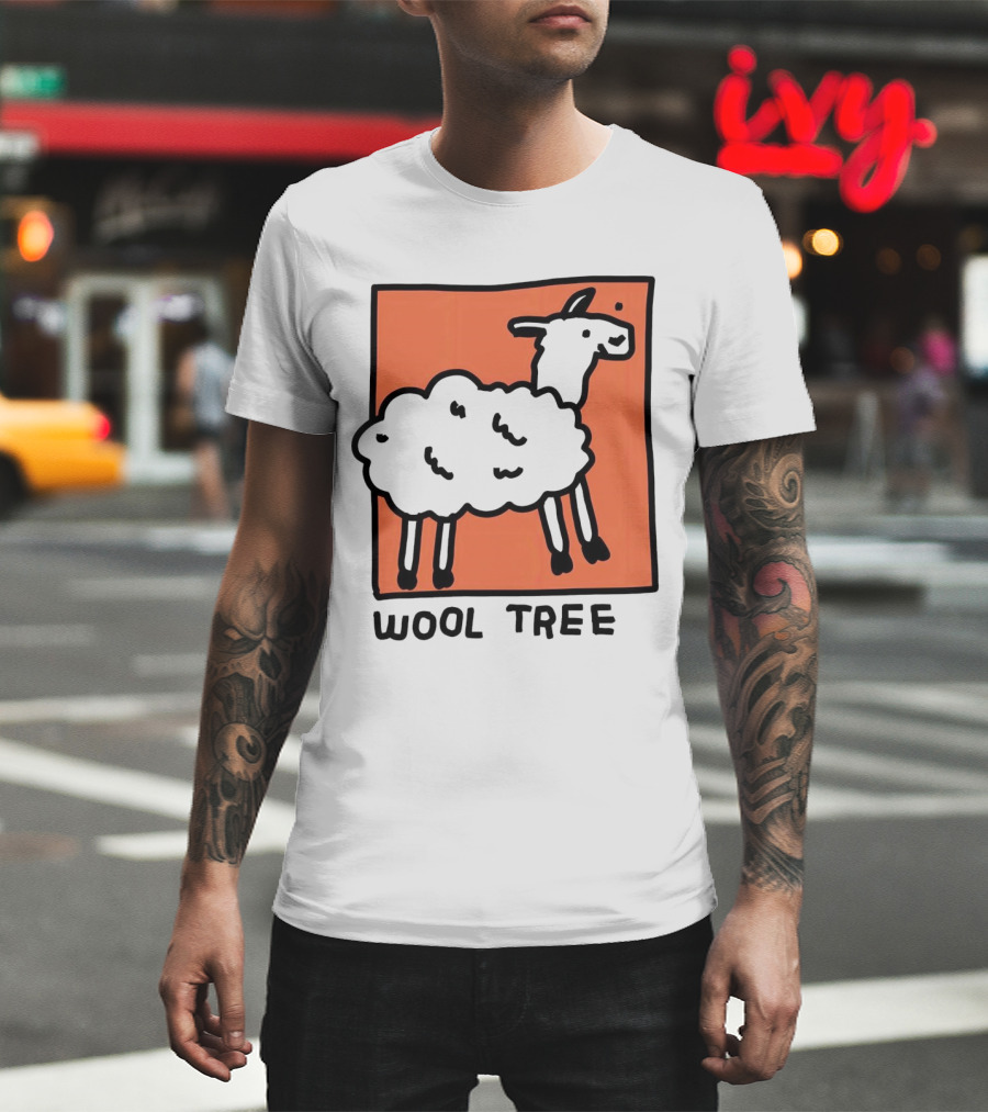 Wool Tree Black Sheep Illustration On Orange Background T-Shirt