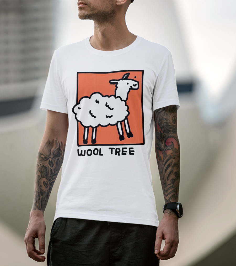 Wool Tree Black Sheep Illustration On Orange Background T-Shirt