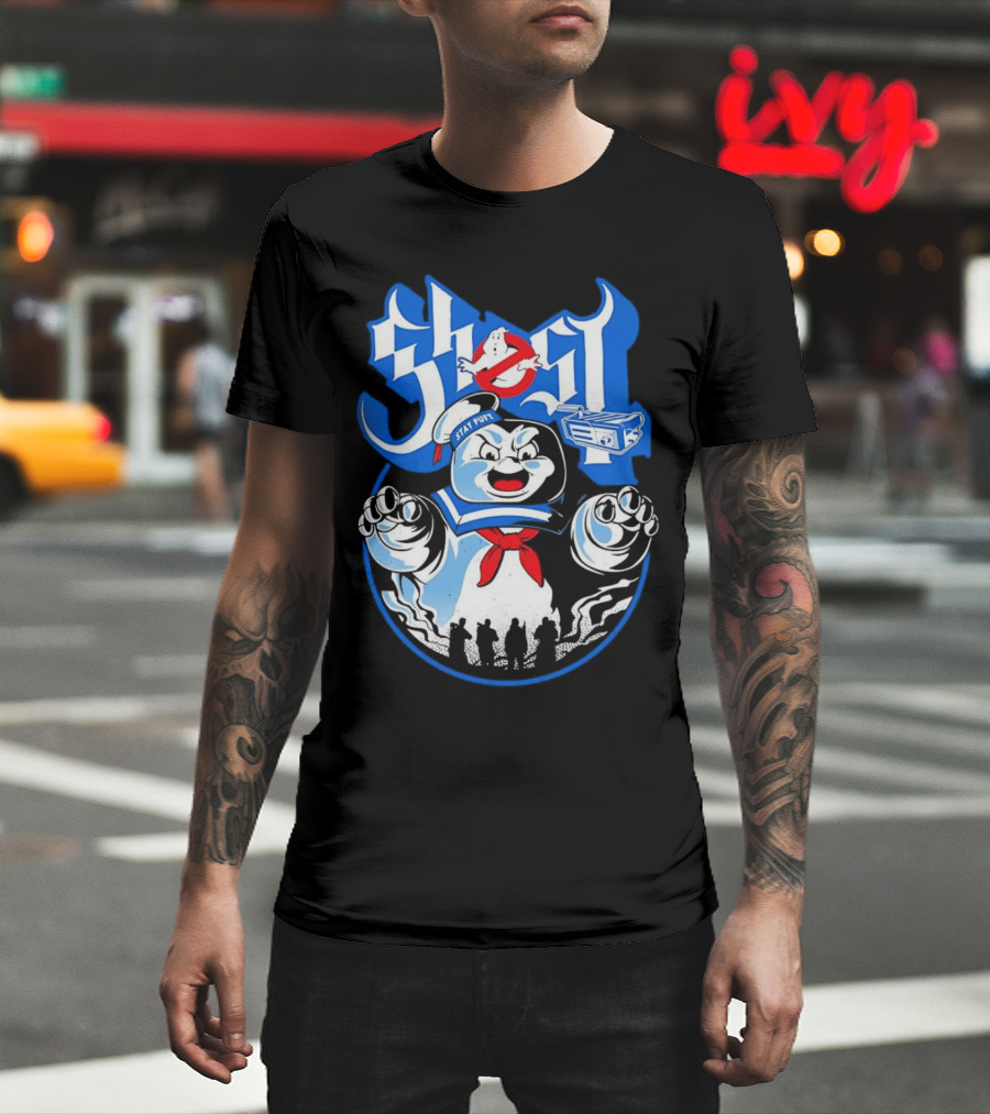 Stay Puft Marshmallow Man Ghostbusters Inspired With Ghostbusters Logo T-Shirt