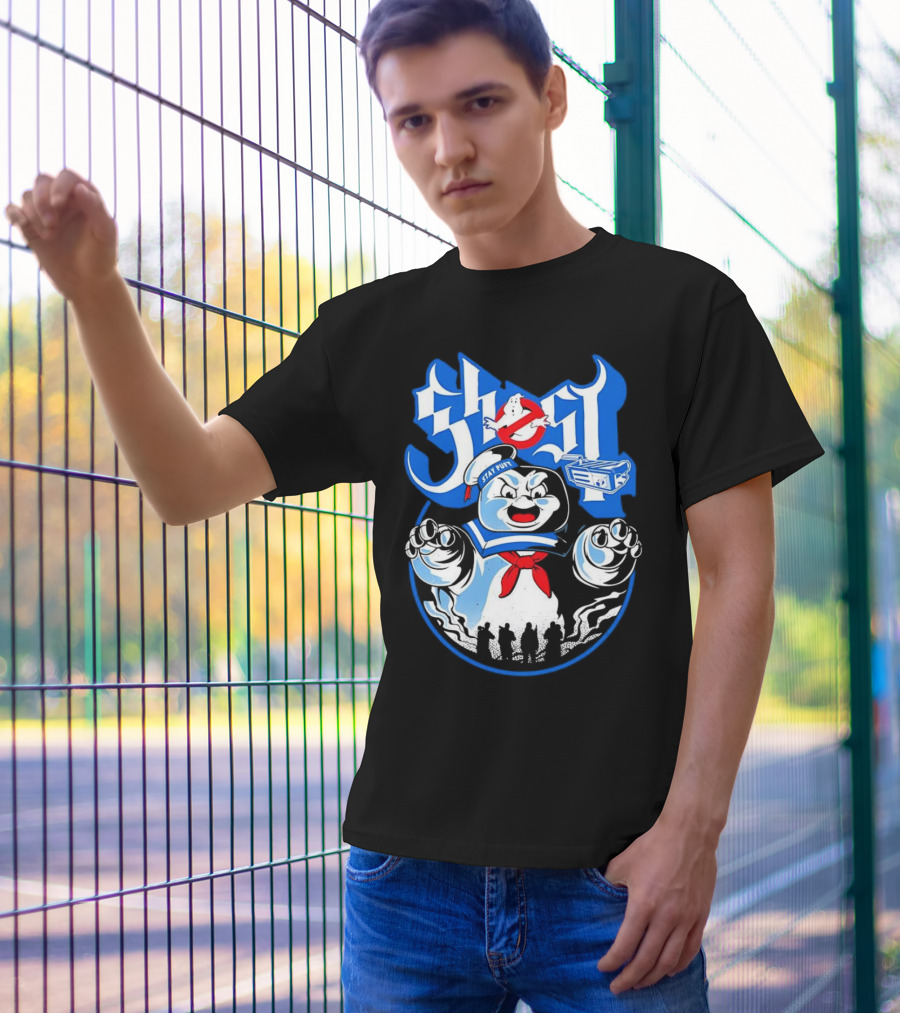 Stay Puft Marshmallow Man Ghostbusters Inspired With Ghostbusters Logo T-Shirt