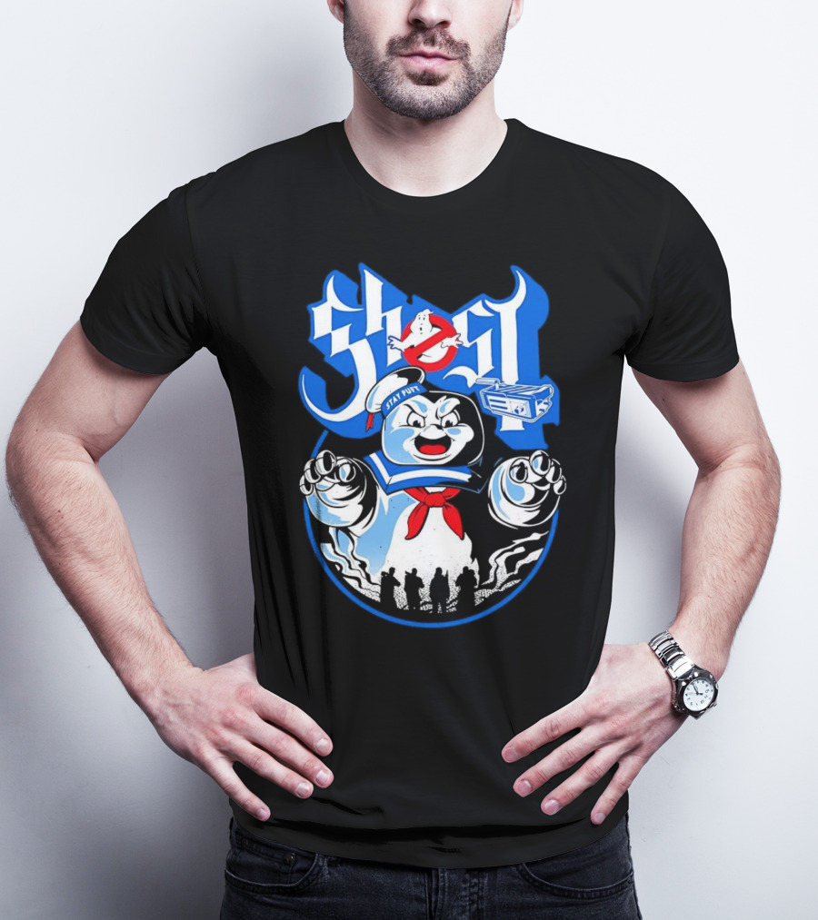 Stay Puft Marshmallow Man Ghostbusters Inspired With Ghostbusters Logo T-Shirt
