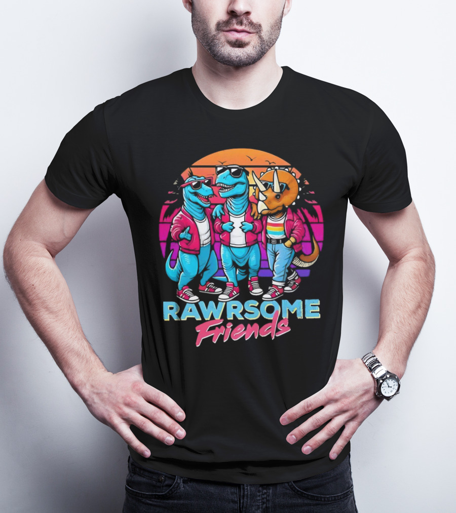 Rawrsome Friends Juna Duncan Retro Dinosaur Crew T-Shirt