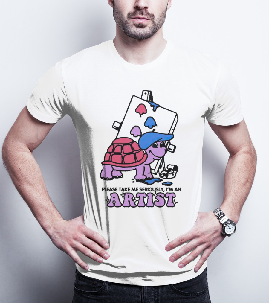 Please Take Me Seriously I'm An Artist Turtle With Paint Palette And Easel T-Shirt