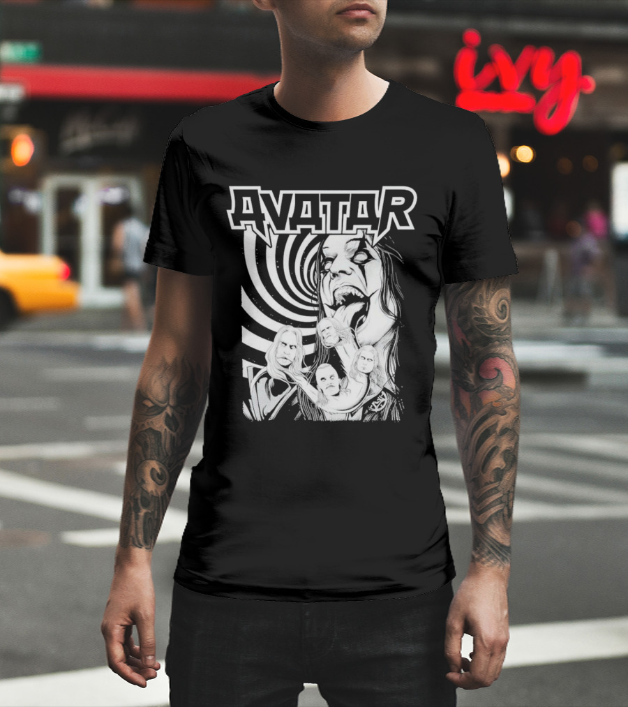 Avatar Band Graphic With Swirling Tongue Faces T-Shirt