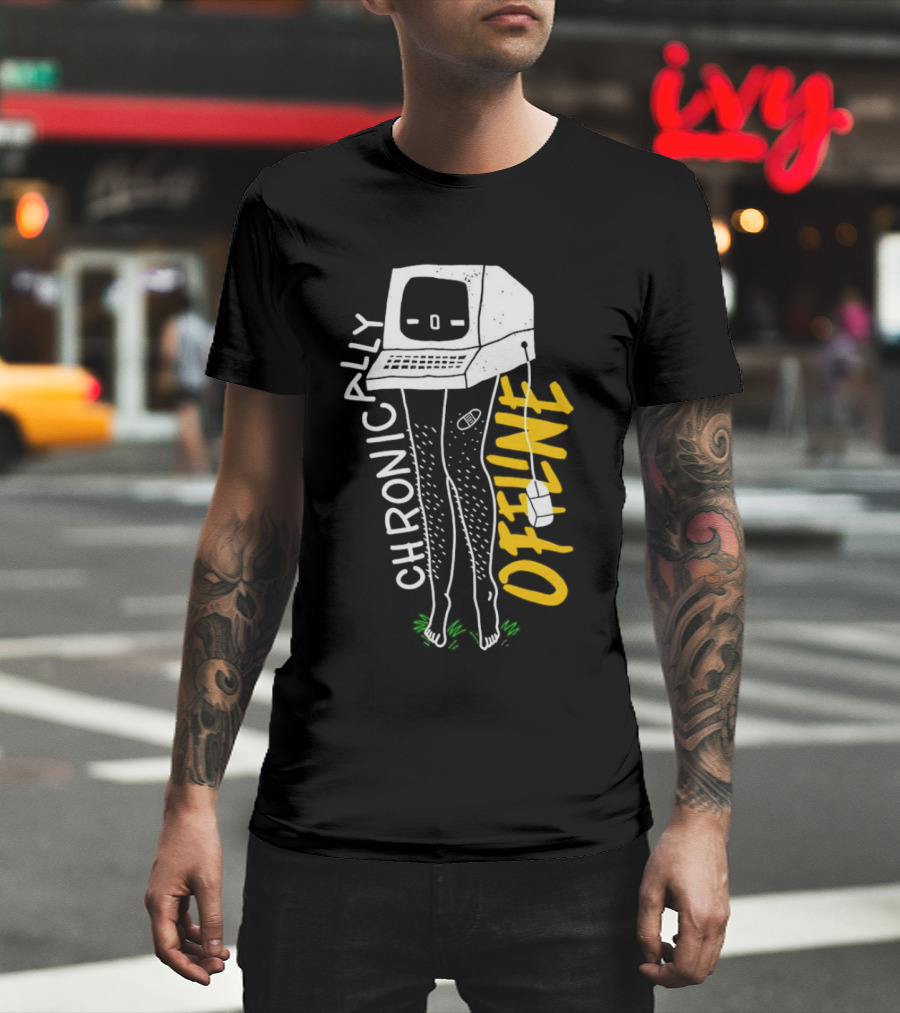 Chronically Offline Computer Head With Cable Legs T-Shirt