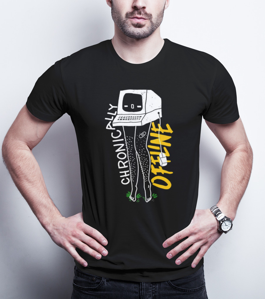 Chronically Offline Computer Head With Cable Legs T-Shirt