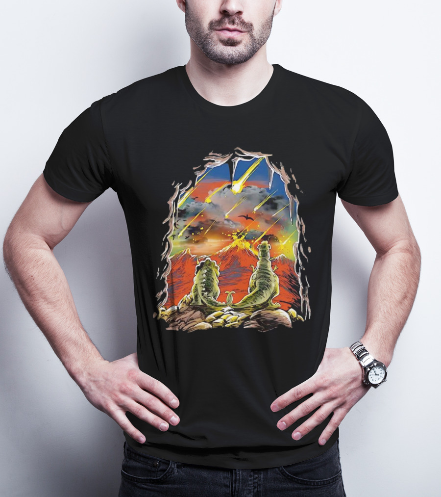 Dinosaur Project Extinction Meteor Apocalypse Volcanic Eruption Scene T-Shirt