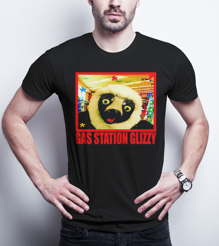 Gas Station Glizzy Funny Lemur Cartoon Inside Store T-Shirt