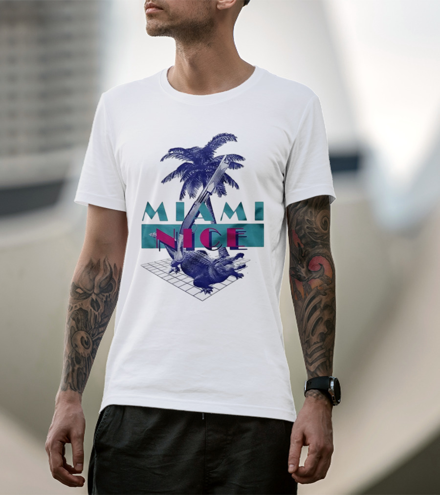 Miami Nice Gator Palm Tree Neon Vibes T-Shirt