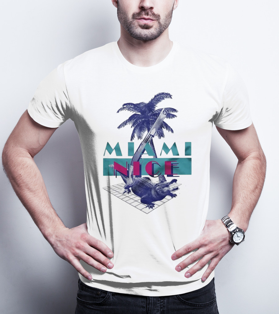 Miami Nice Gator Palm Tree Neon Vibes T-Shirt