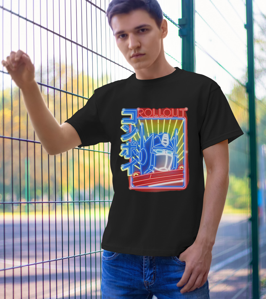 Rollout Neon Prime Robot Head With Japanese Characters T-Shirt
