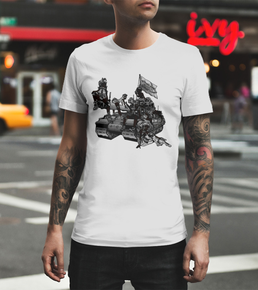 Gods Battalion Cloud White Ebony Battalion Tank With Warriors And Flag T-Shirt