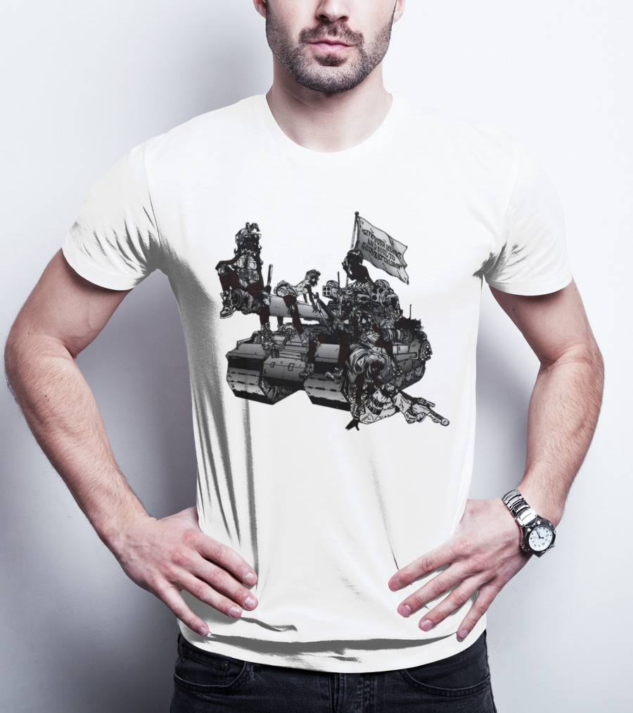 Gods Battalion Cloud White Ebony Battalion Tank With Warriors And Flag T-Shirt