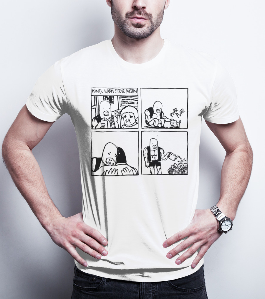 Kind Warm Steve Austin Reading, Petting Cat, Hugging, Watering Flowers T-Shirt