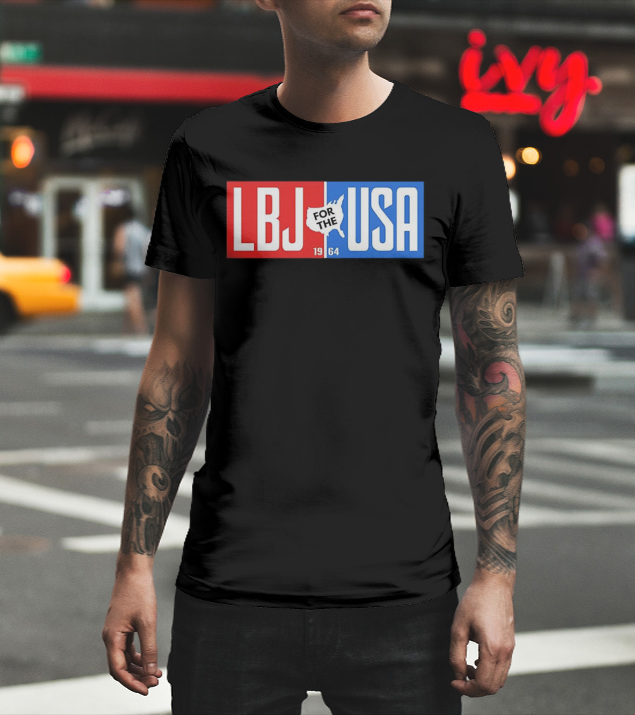 LBJ For The USA 1964 Vintage Political Campaign Red White Blue USA Map T-Shirt