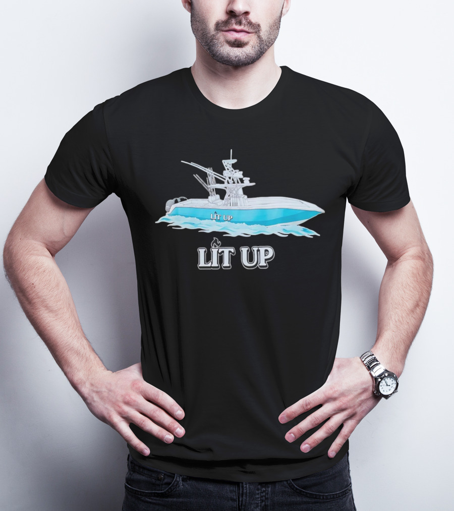 LIT UP Boat Illuminated With Blue Waves T-Shirt