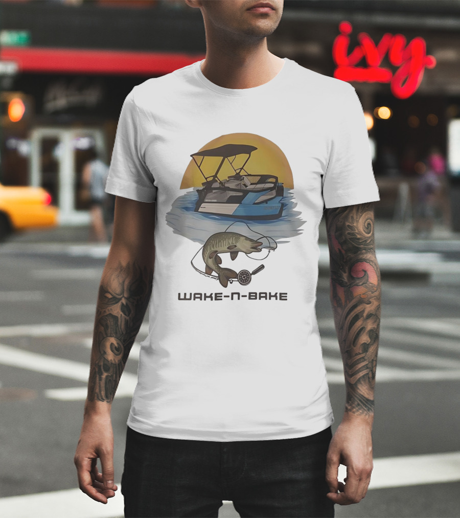 Wake N Bake Fishing Boat Sunrise Catch T-Shirt