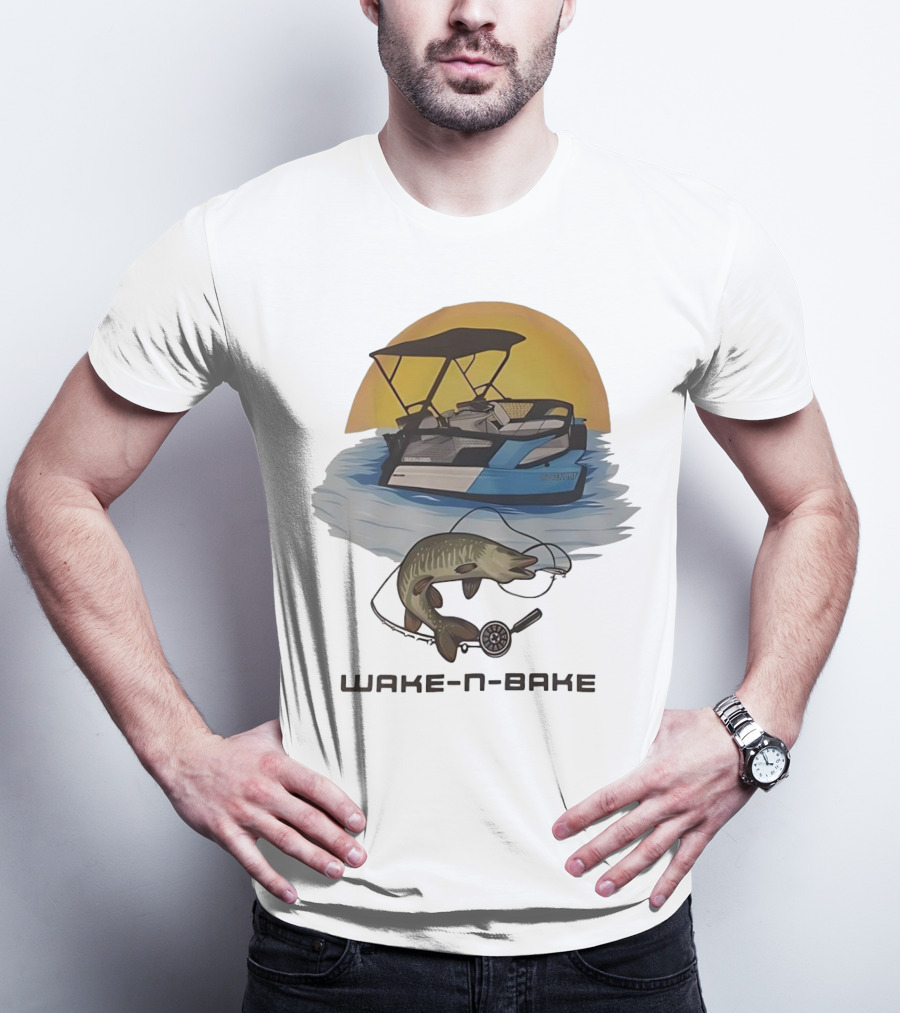 Wake N Bake Fishing Boat Sunrise Catch T-Shirt