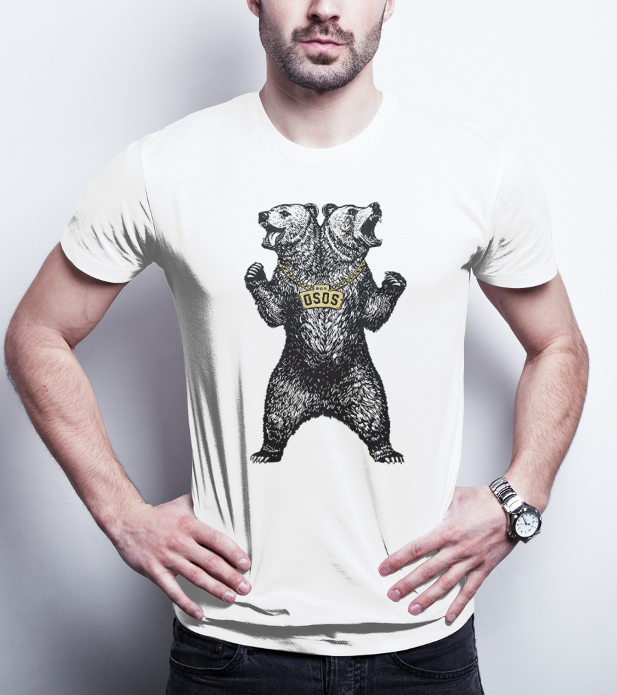 Double Osos Natural Bear Fierce Dual-Headed Roaring Emblem T-Shirt