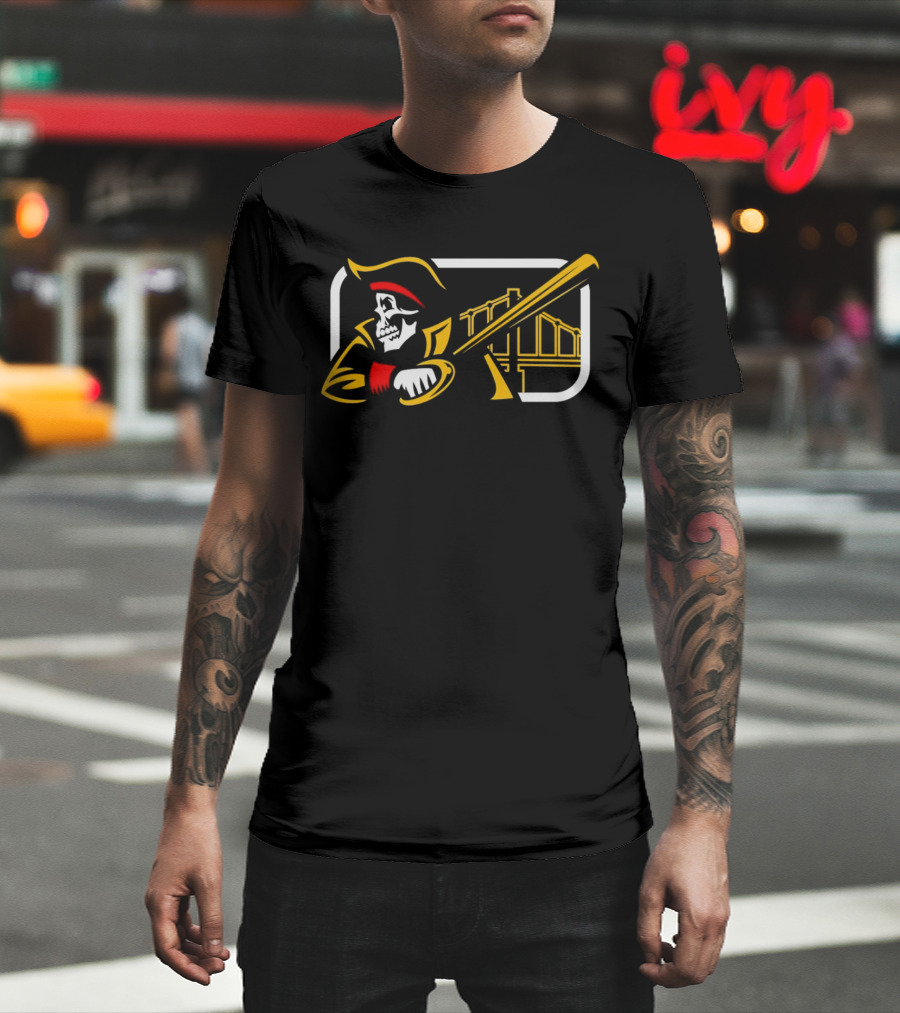 Pirates Of The Allegheny Skeleton With Bridge And Baseball Bat T-Shirt