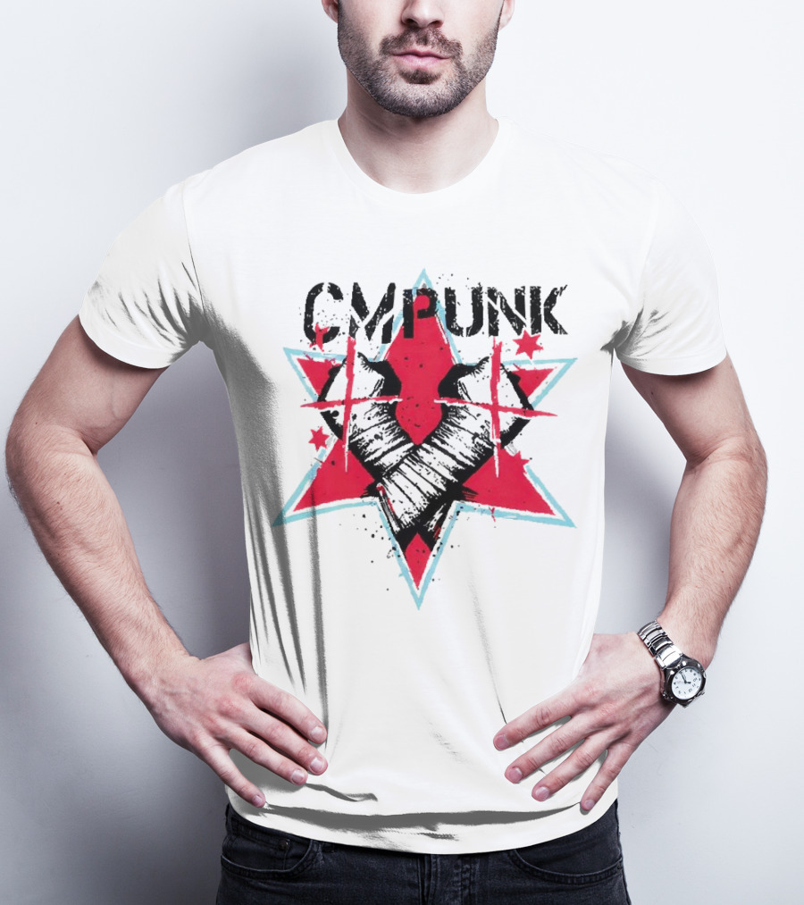 CM Punk Clobber McIntyre Logo Stars Fist Red Blue T-Shirt